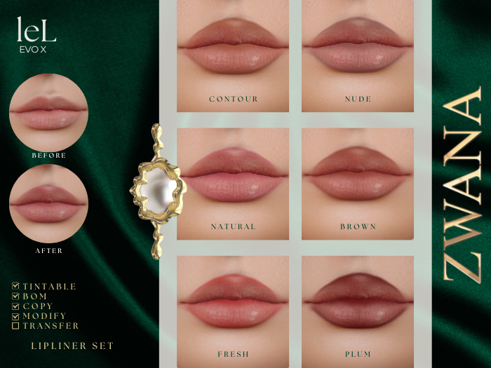 Second Life Marketplace - ZWANA Lipliner Set [Lel EvoX - BOM]- FATPACK