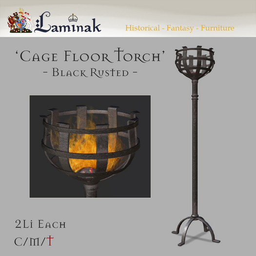 Second Life Marketplace - Laminak - Cage Floor Torch Set - Black Rusted