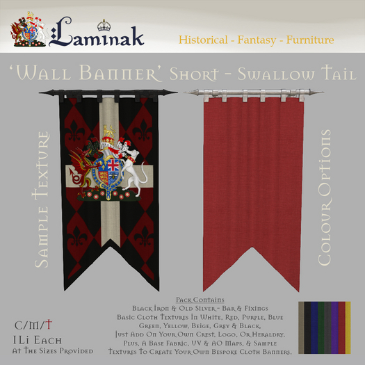 Second Life Marketplace - Laminak - Wall Banner - Short Swallow Tail Set