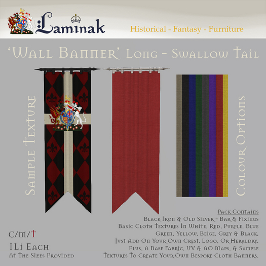 Second Life Marketplace - Laminak - Wall Banner - Long Swallow Tail Set