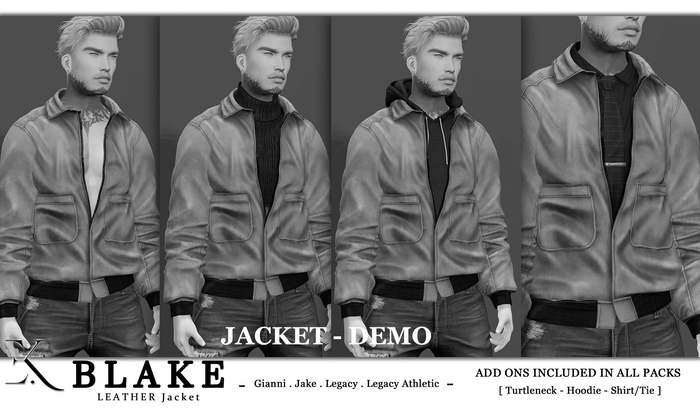 Second Life Marketplace - E.K - Blake - Leather Jacket - DEMO {ADD - ME }
