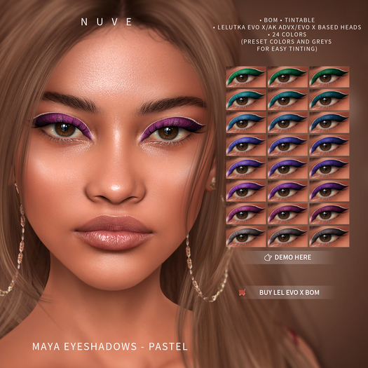 Second Life Marketplace - Nuve. Maya Eyeshadows Pastel - Evo X BOM DEMO