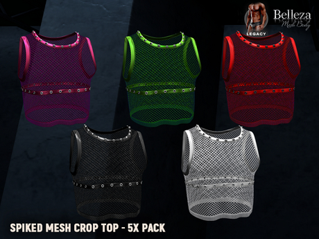 Second Life Marketplace - [SEVENELEVEN] Spiked Mesh Crop Top - 5x Pack