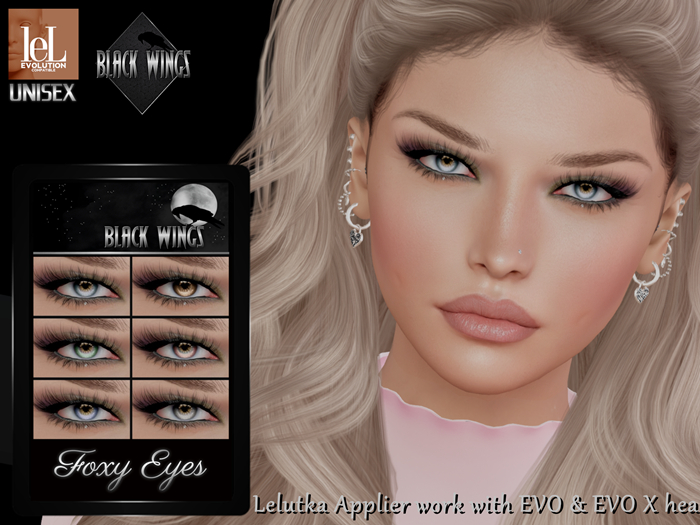Second Life Marketplace - BLACK WINGS-FOXY EYES 6 COLORS HUD