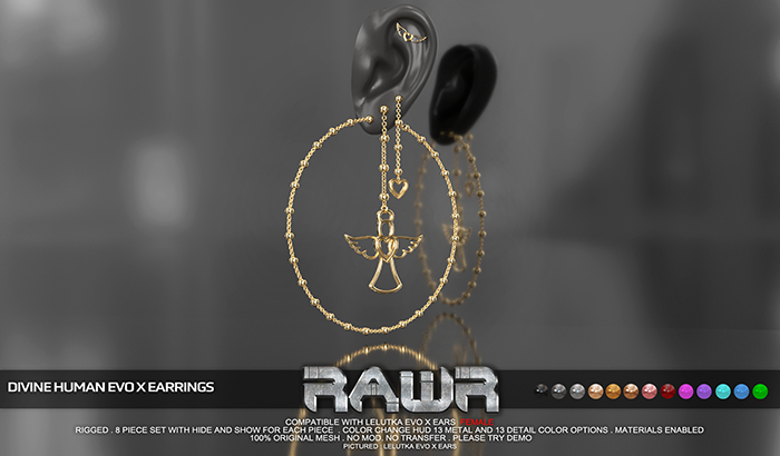 Second Life Marketplace - RAWR! Divine HUMAN FEMALE EvoX Earrings DEMO ...