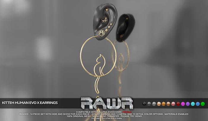 Second Life Marketplace - RAWR! Kitteh HUMAN FEMALE EvoX Earrings (add me)