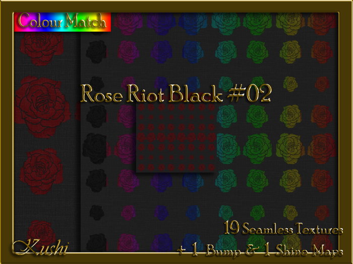 Second Life Marketplace - Rose Riot Black #02 Seamless Texture Pack