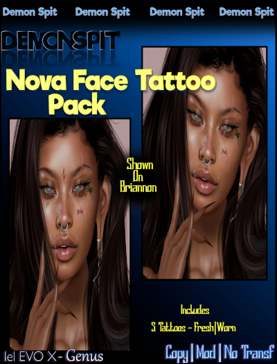 Second Life Marketplace - -DS- Nova Face Tattoo Pack -Evox\Genus