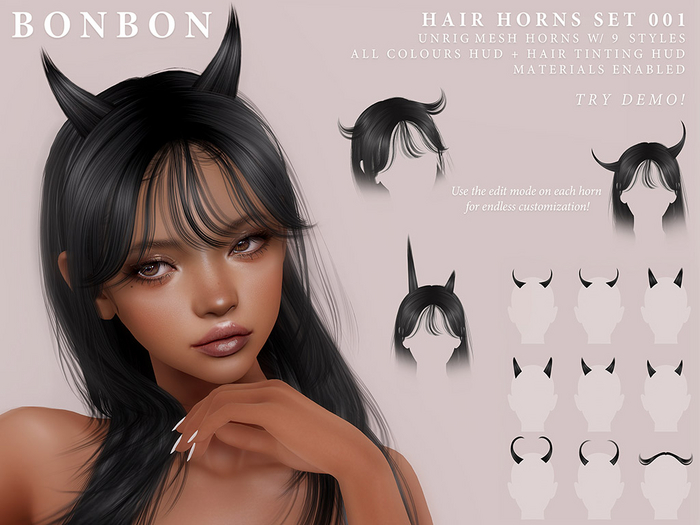 Second Life Marketplace - (DEMO) bonbon - hair horns set 001