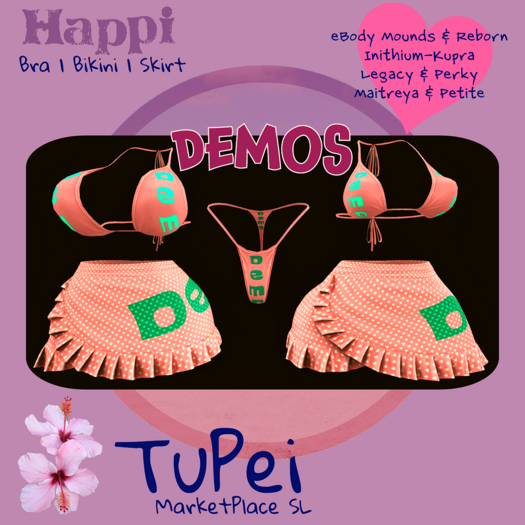Second Life Marketplace - TuPei Happi Set1 - Bra|Bikini|Skirt - DEMOS