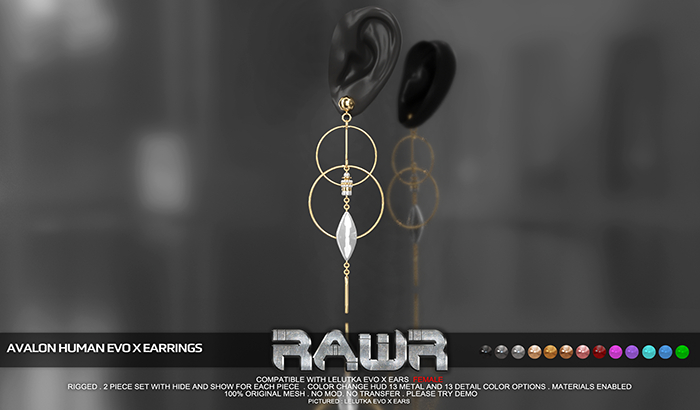 Second Life Marketplace - RAWR! Avalon HUMAN FEMALE EvoX Earrings DEMO ...