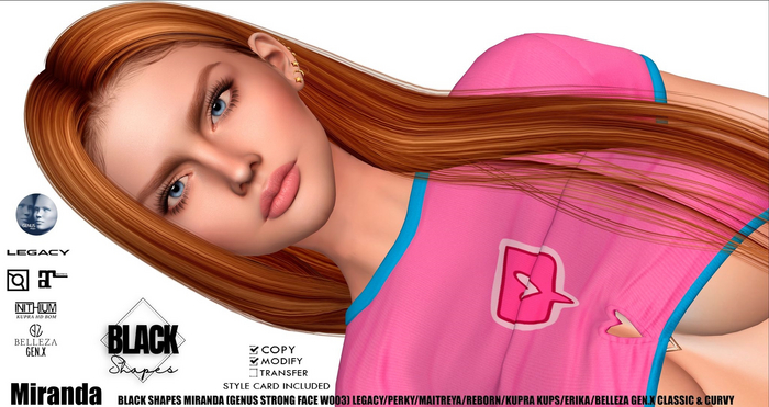 Second Life Marketplace - Black Shapes Miranda (Genus Strong Face W003 ...