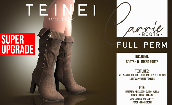 Second Life Marketplace - TEINEI - CARRIE BOOTS SUPER UPGRADE - FULL PERM