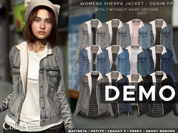 Second Life Marketplace - {COLD-ASH} DEMO Womens SHERPA Jacket (Denim)