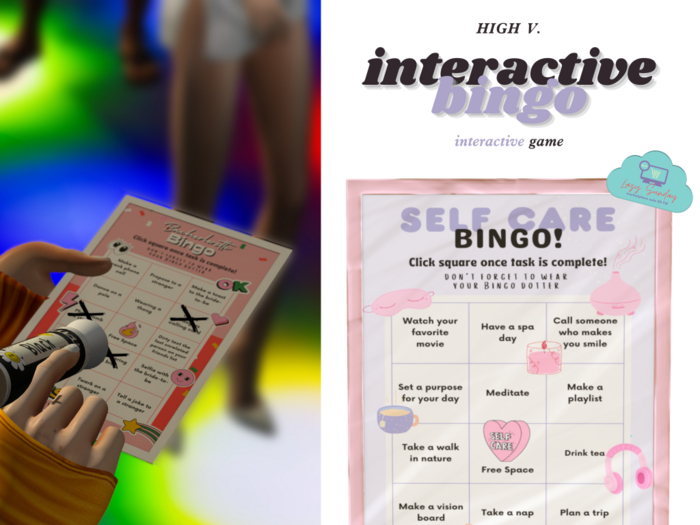 Second Life Marketplace - [high v.] Selfcare Bingo Card