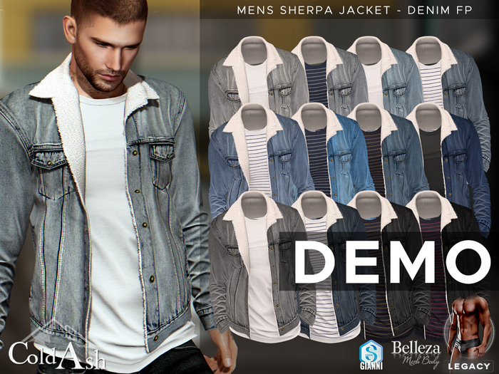 Second Life Marketplace - {COLD-ASH} DEMO Mens SHERPA Jacket (Denim)