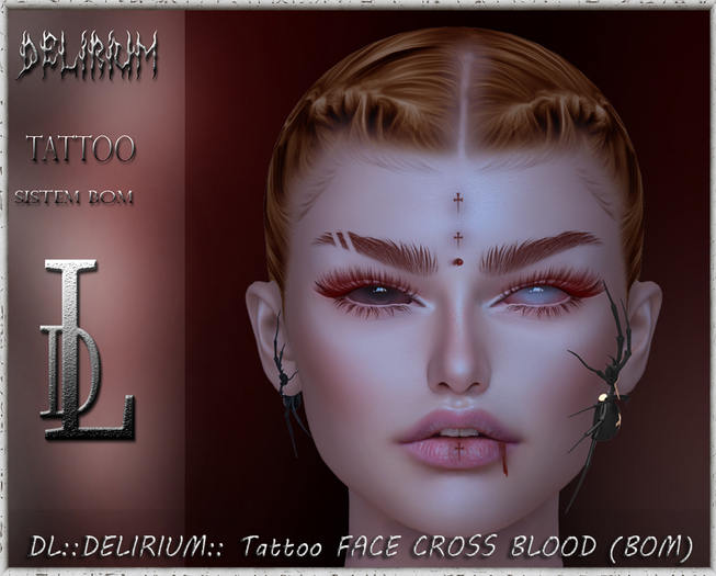 Second Life Marketplace - DL::DELIRIUM:: Tattoo FACE CROSS BLOOD (BOM)