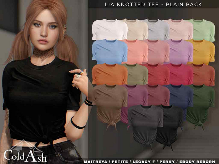 Second Life Marketplace - {COLD-ASH} LIA Knotted Tee (Plain Colors Fatpack)
