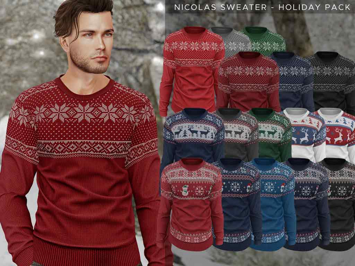 Second Life Marketplace - {COLD-ASH} NICHOLAS Sweater (Holiday Pack ...