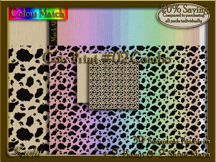 Second Life Marketplace - Cow Print #02 COMBO Seamless Texture Bundle