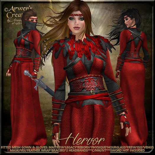 Second Life Marketplace - {AS} Hervor Fitted Mesh Gown: Red; Viking ...