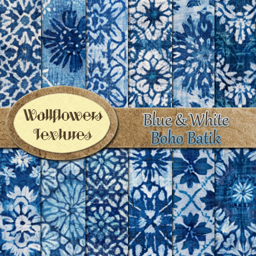 Second Life Marketplace - *Wallflowers* Blue & White Boho Batik Patterns