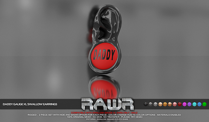 Second Life Marketplace - RAWR! Daddy Swallow Gauge XL Earrings DEMO ...