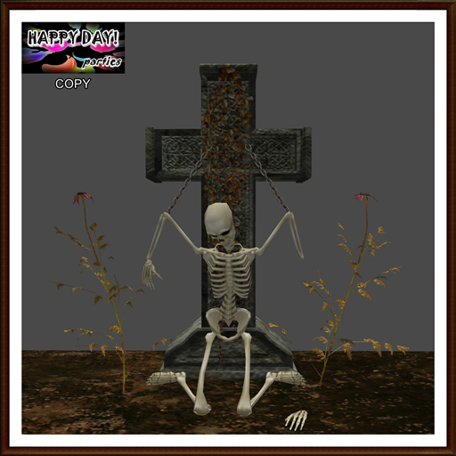 Second Life Marketplace - Halloween - Chained Skeleton on Tombstone