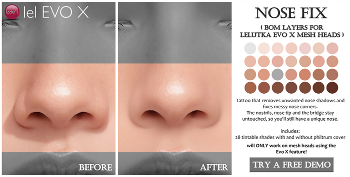 Second Life Marketplace - Izzie's - DEMO Nose Fix (LeLutka Evo X)