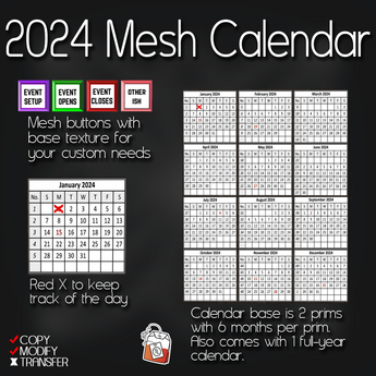 Second Life Marketplace - ~TL~ 2024 Mesh Calendar Set