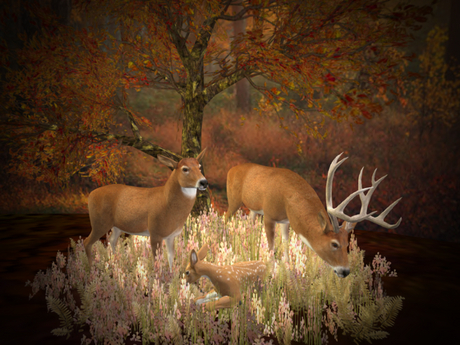 Second Life Marketplace - Anim Autumn Stag Doe & Fawn ~ Grazing ~ Tree ...