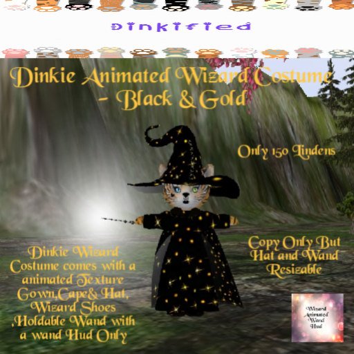 Second Life Marketplace - 150Dinkie Animated Wizard Costume- Black & Gold