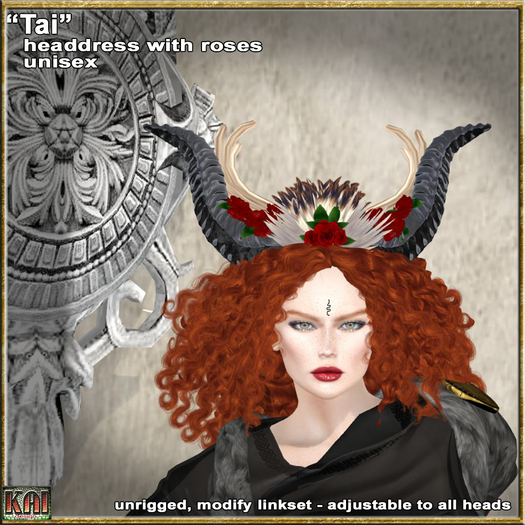Second Life Marketplace - *KD* Tai headress with roses unisex unpacker