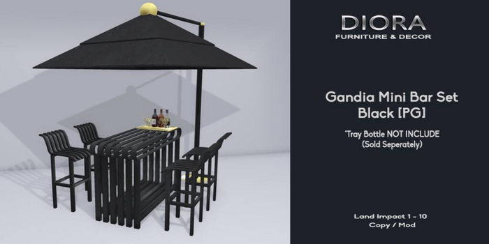 Second Life Marketplace - DIORA Gandia Mini Bar Set Black [PG]