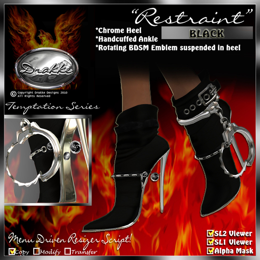 Second Life Marketplace - !Drakke! "Restraint" Ankle Boots (Black ...