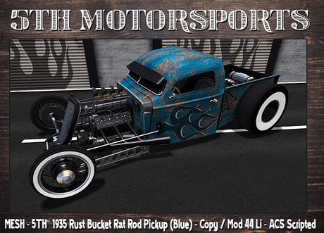 Second Life Marketplace - 5TH~ 1935 Rust Bucket Rat Rod Pickup (Blue)