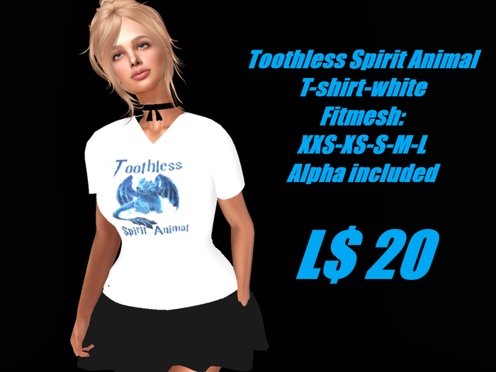 Second Life Marketplace - Toothless Spirit Animal-White-V-neck shirt