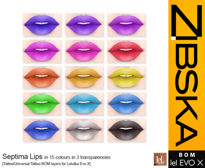 Second Life Marketplace - Zibska Evo X ~ Septima Lips in 15 colors in 3 ...