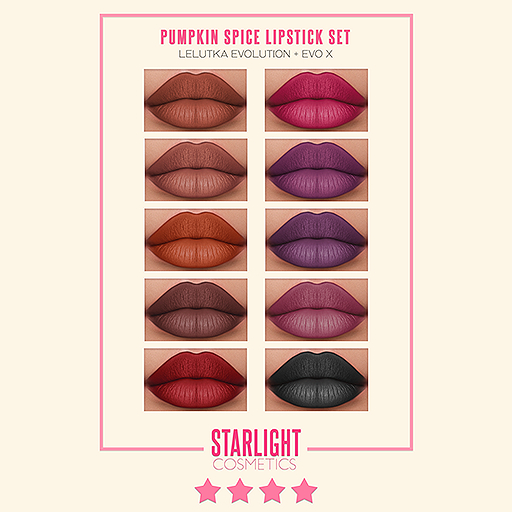 Second Life Marketplace - Starlight. Pumpkin Spice Lipstick Set - [LeLEvo/X][UNPACK]