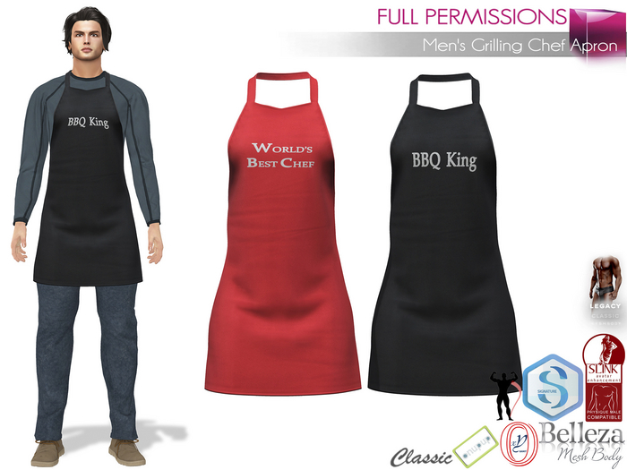 Second Life Marketplace - Full Perm Men's Grilling Chef Apron Belleza ...