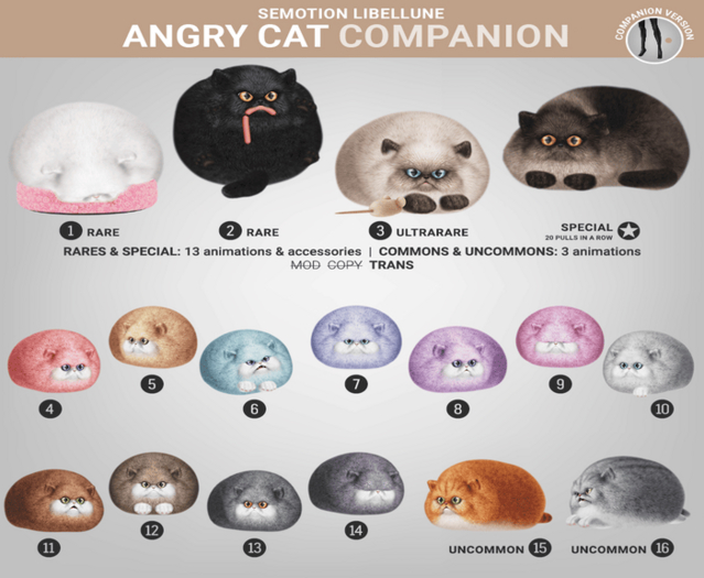 Second Life Marketplace - SEmotion Libellune Angry Cat Companion COMMON 14