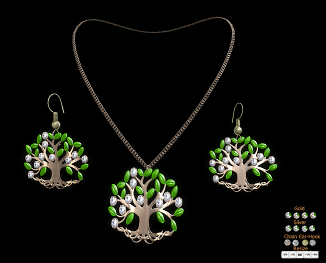 Second Life Marketplace - SET Necklace & Earrings Tree of Life green ...