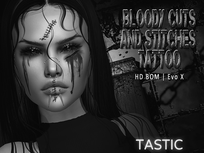 Second Life Marketplace - Tastic-Bloody Cuts and Stitches Tattoo EVOX Demo