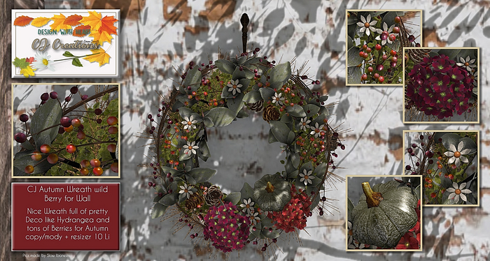 Second Life Marketplace - CJ Autumn Wreath wild Berry for Wall