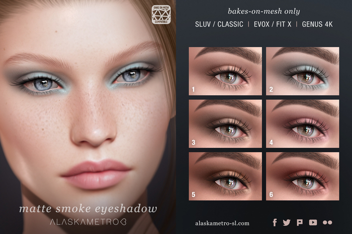 Second Life Marketplace - "Matte Smoke" eyeshadow | EvoX BOM | Bakes-on ...