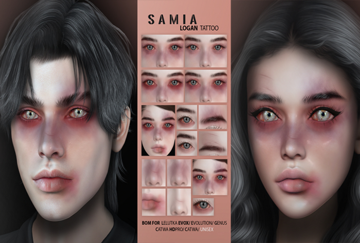 Second Life Marketplace - Samia - LOGAN FACE TATTOO UNIVESAL UNISEX