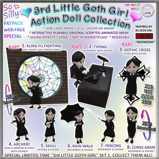 Second Life Marketplace - LITTLE GOTH GIRL- MERLINA Complete set
