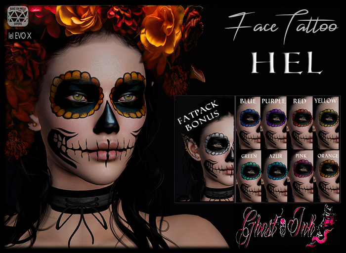 Second Life Marketplace - GHOST INK FATPACK \\ HEL TATTOO \\ DIA de MUERTOS