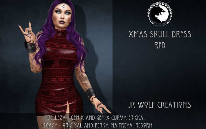 Second Life Marketplace - Xmas Skull Dress Red ADD ME (JR Wolf Creations)