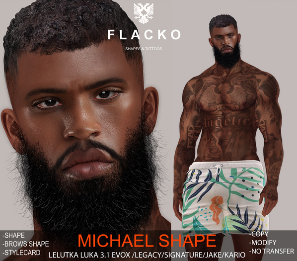 Second Life Marketplace - Flacko - Shape Michael Lelutka Luka 4.0 EvoX
